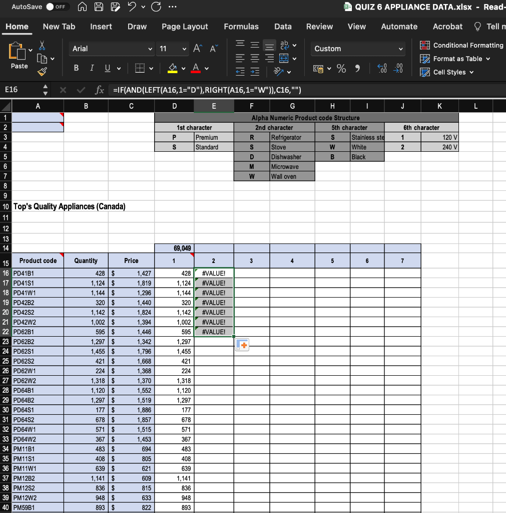 Solved In G16: Use the product code breakdown | Chegg.com