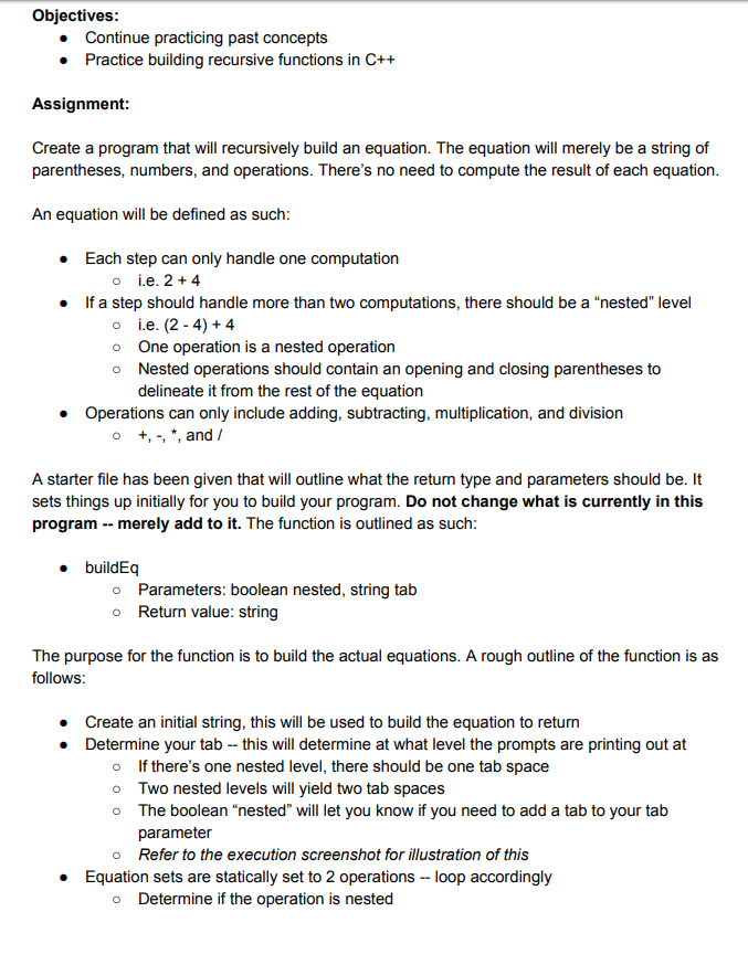 Objectives: • Continue practicing past concepts • | Chegg.com