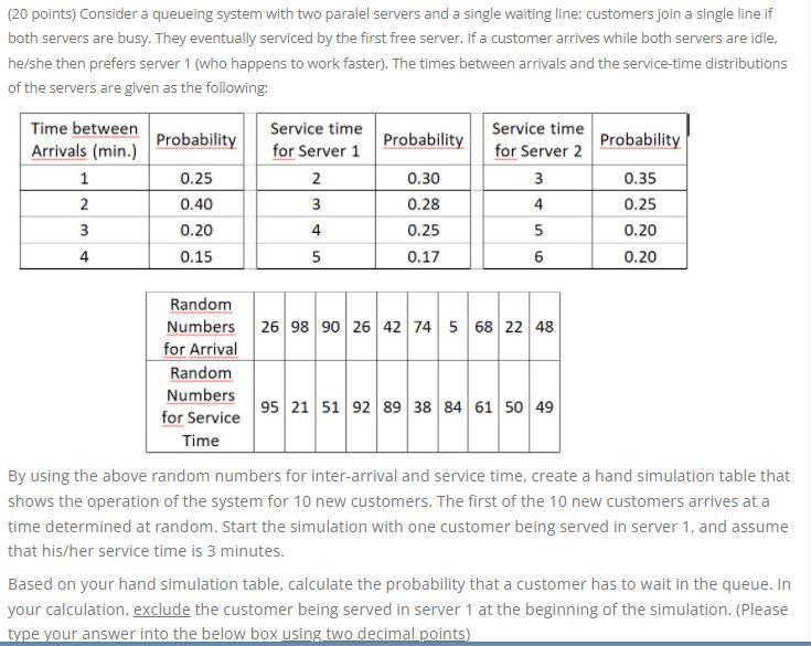 Solved (20 points) Consider a queueing system with two | Chegg.com