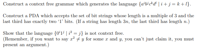 Solved Construct a context free grammar which generates the | Chegg.com