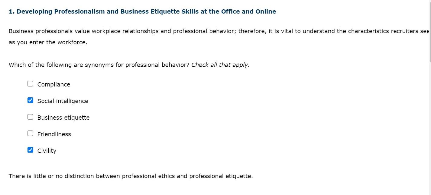 Solved 1. Developing Professionalism and Business Etiquette | Chegg.com