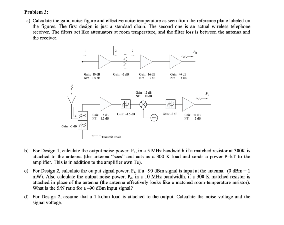 Solved Problem 3:a) ﻿Calculate the gain, noise figure and | Chegg.com