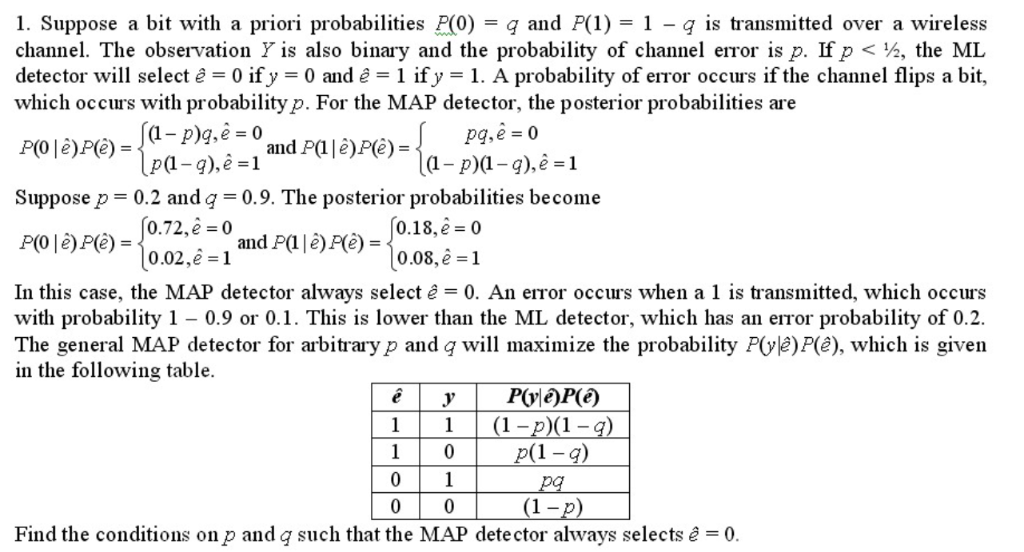 1. Suppose a bit with a priori probabilities P(0)-g | Chegg.com