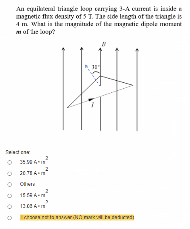 Solved An equilateral triangle loop carrying 3-A current is | Chegg.com