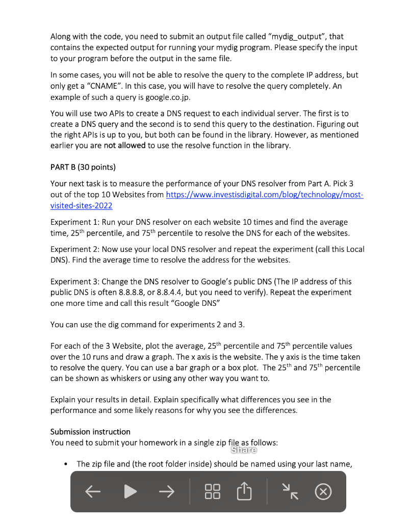 Solved Part A (70 points) You will be implementing a DNS | Chegg.com