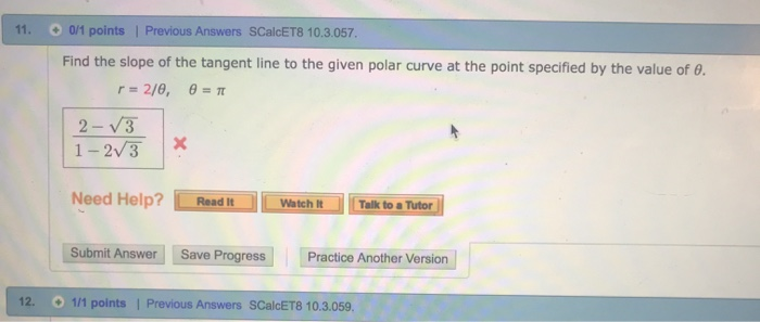 Solved 0/1 points | Previous Answers SCalcET8 10.3.057. 11. | Chegg.com