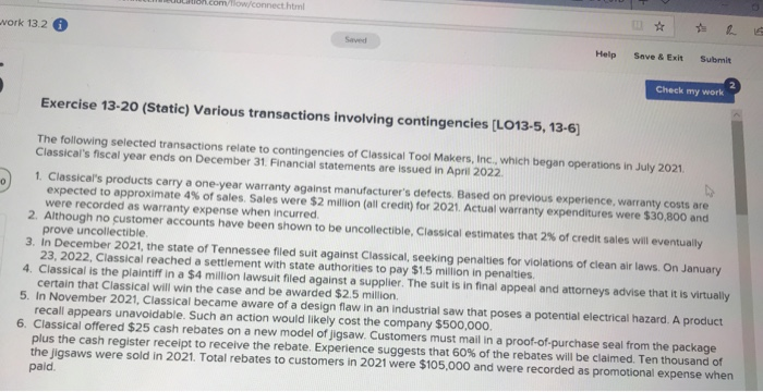Solved tion.com/low/connect.html work 13.2 i Saved Help Save | Chegg.com