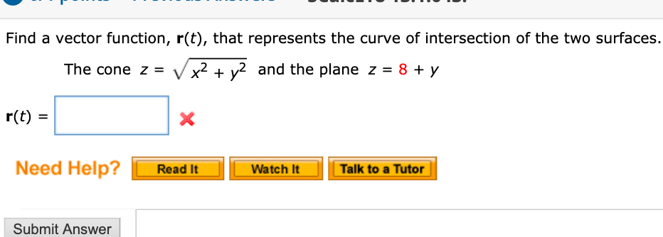 Solved Find A Vector Function Rt That Represents The