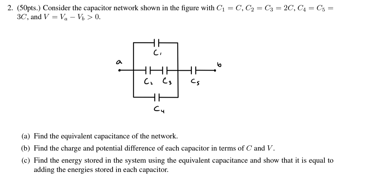 Solved (50pts.) Consider the capacitor network shown in the | Chegg.com