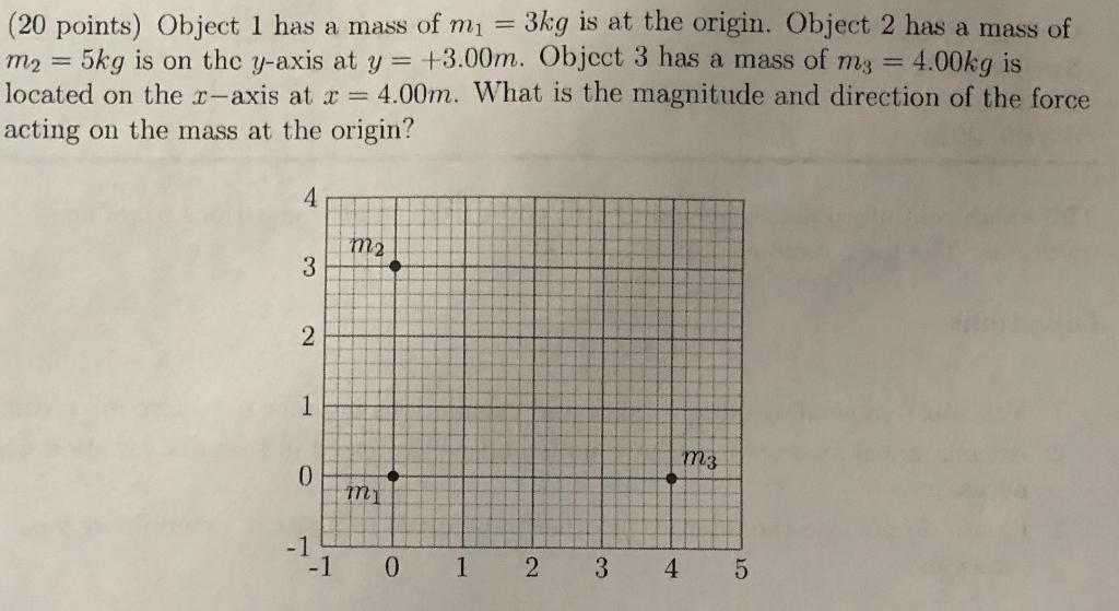 Solved (20 points) Object 1 has a mass of mi 3kg is at the | Chegg.com Solved (20 points) Object 1 has a mass of mi 3kg is at the | Chegg.com