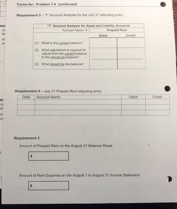 Solved Forms for: Problem 7-4 Paying Rent in Advance and the | Chegg.com