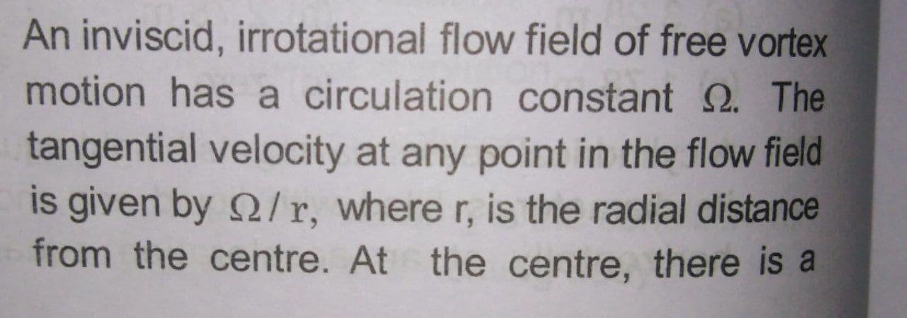 Solved An inviscid, irrotational flow field of free vortex | Chegg.com