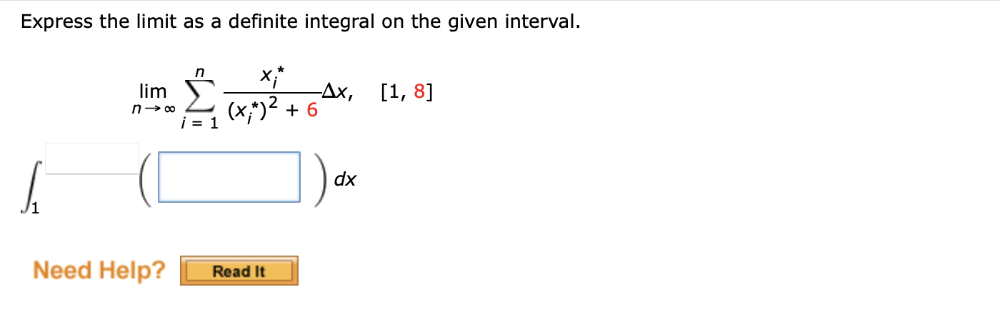 Solved Express the limit as a definite integral on the given | Chegg.com