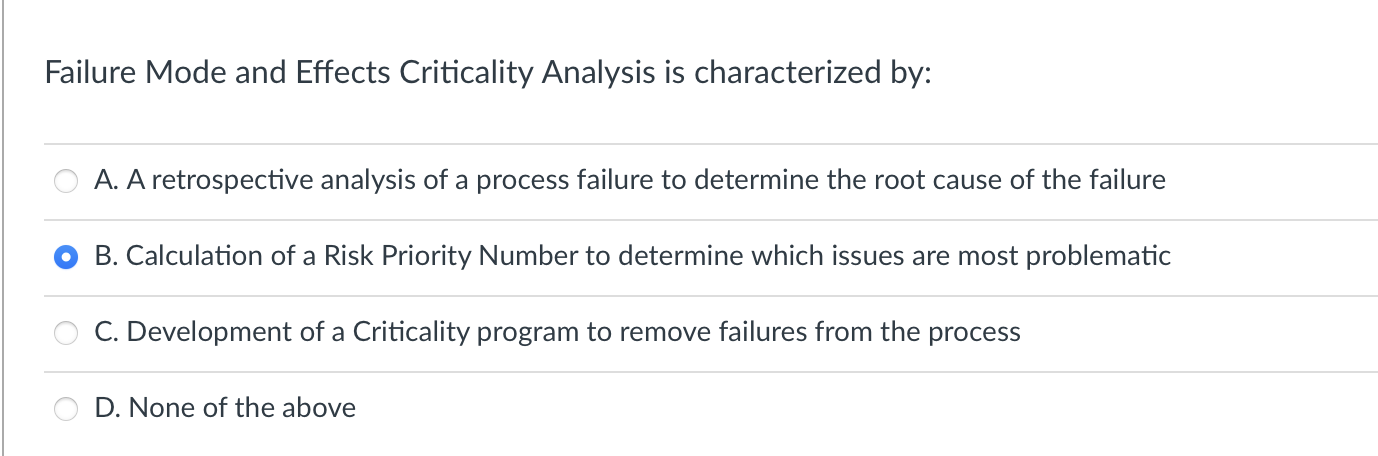 Solved Failure Mode and Effects Criticality Analysis is | Chegg.com