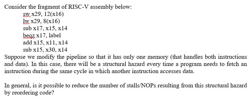 Solved Consider the fragment of RISC-V assembly below: sw | Chegg.com