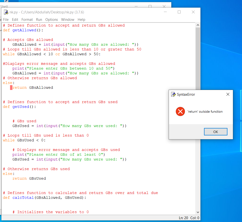 Solved I keep getting syntax error from this code ( return | Chegg.com