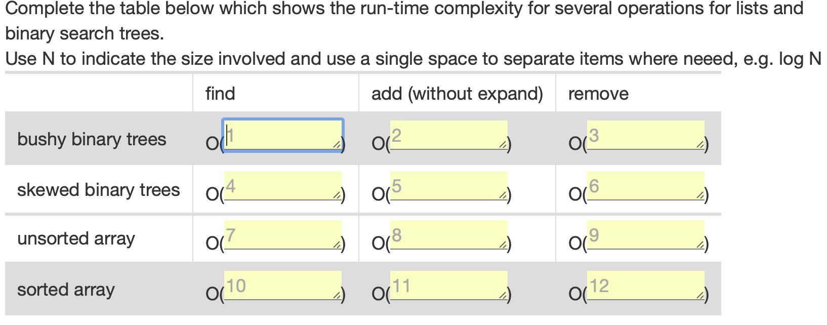Solved Complete the table below which shows the run-time | Chegg.com