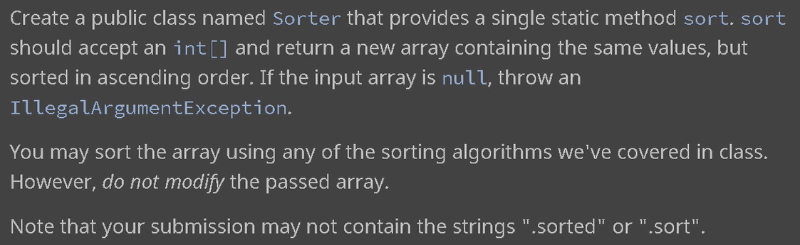 Solved Create a public class named Sorter that provides a | Chegg.com
