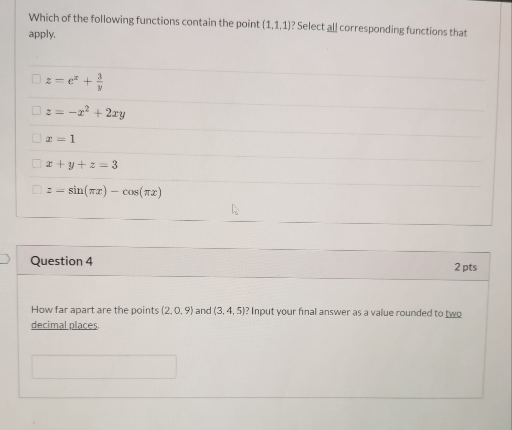 Solved Which of the following functions contain the point | Chegg.com