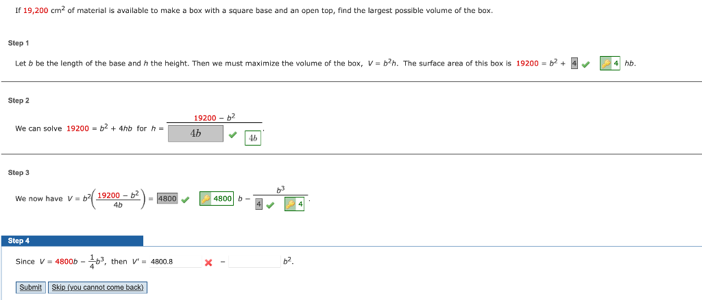 Solved If 19,200 cm2 of material is available to make a box | Chegg.com
