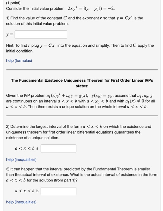 Solved (1 point) Consider the initial value problem 2xy' = | Chegg.com