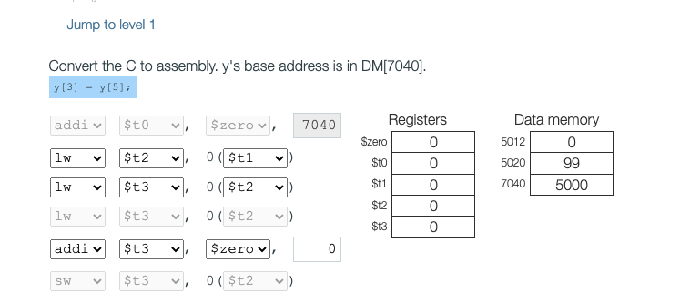 Solved Convert the C to assembly. y's base address is in | Chegg.com