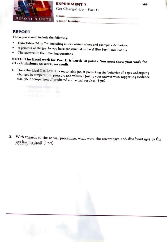 Solved 163 EXPERIMENT 7 Get Charged Up Part II Name: REPORT | Chegg.com