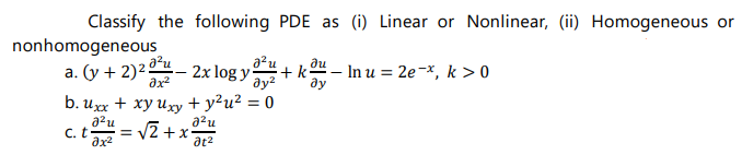 Solved Classify the following PDE as (1) Linear or | Chegg.com