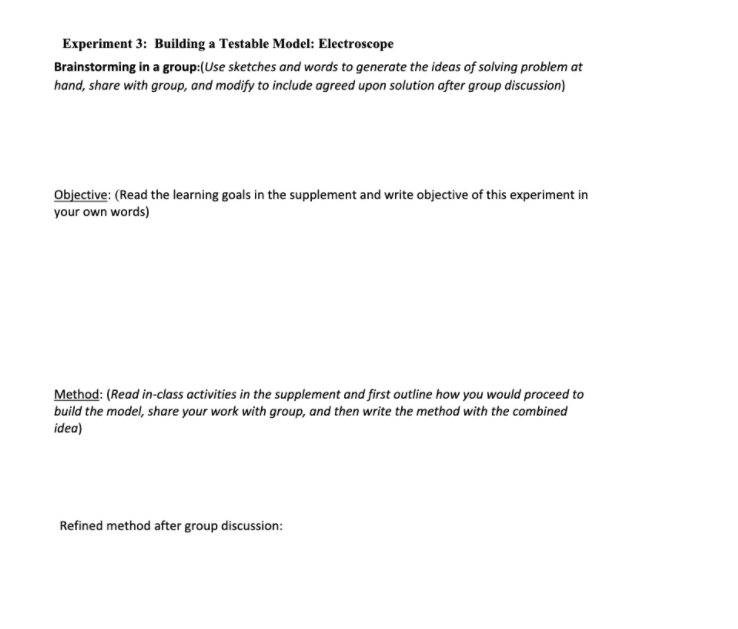 Experiment 3: Building a Testable Model: Electroscope | Chegg.com