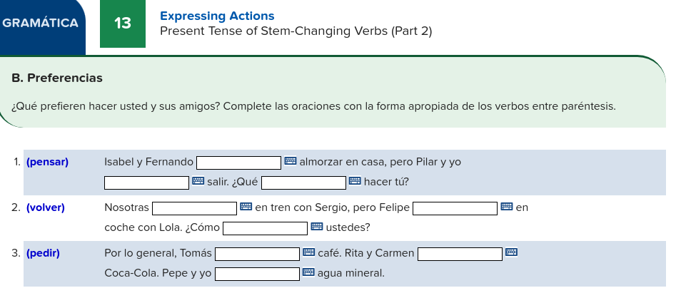 Expressing Actions Present Tense of Stem-Changing | Chegg.com