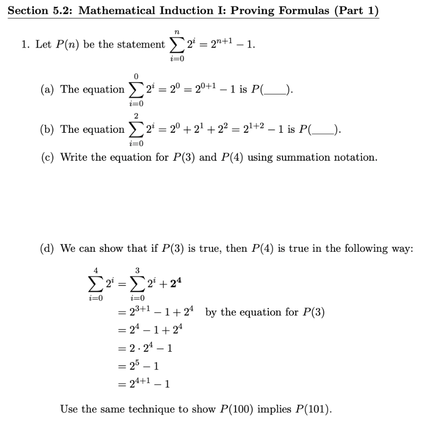 Solved Section 5.2: Mathematical Induction I: Proving | Chegg.com