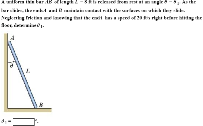 Solved A uniform thin bar AB of length L-8 ft is released | Chegg.com Solved A uniform thin bar AB of length L-8 ft is released | Chegg.com