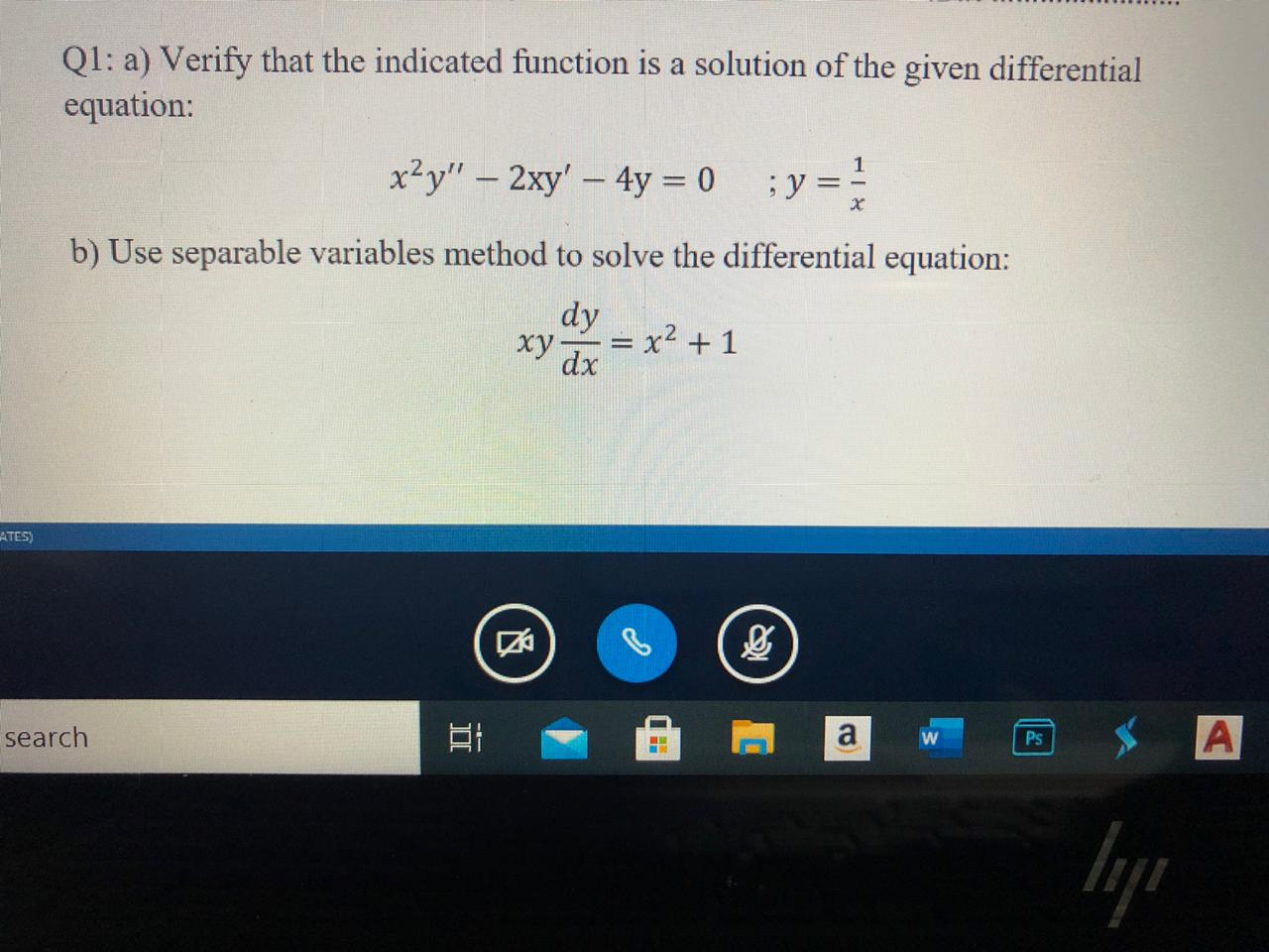 Solved Q1: a) Verify that the indicated function is a | Chegg.com