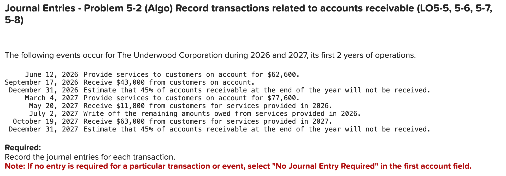 Solved Journal Entries - ﻿Problem 5-2 (Algo) ﻿Record | Chegg.com
