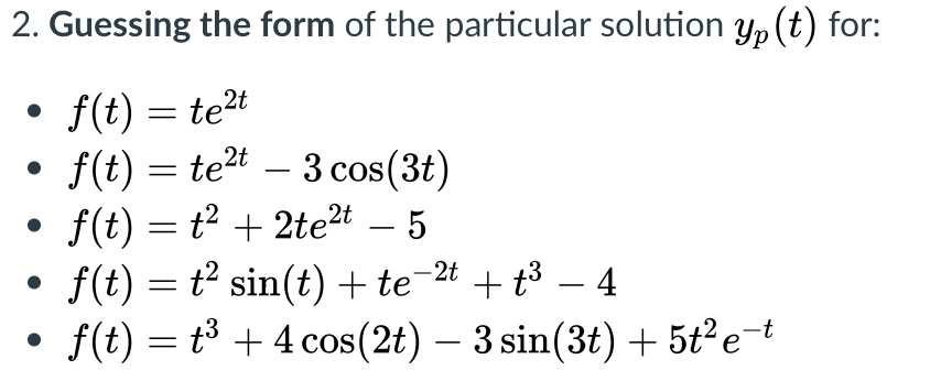 Solved 2. Guessing the form of the particular solution yp(t) | Chegg.com