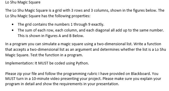 Solved Lo Shu Magic Square The Lo Shu Magic Square is a grid | Chegg.com