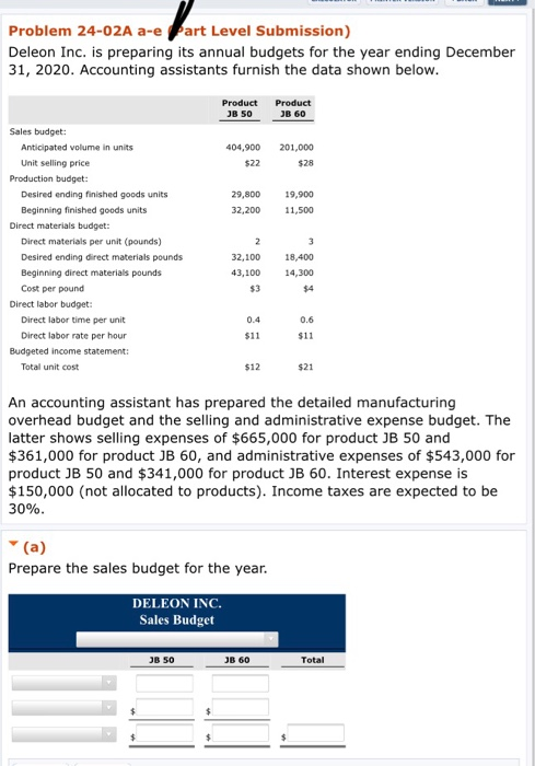 Solved Problem 24-02A a-e Part Level Submission) Deleon Inc. | Chegg.com