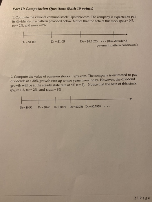 Solved Part II: Computation Questions (Each 10 points) 1. | Chegg.com