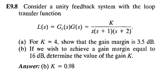 Solved E9.8 Consider a unity feedback system with the loop | Chegg.com