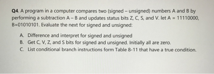 Q4. A program in a computer compares two (signed - | Chegg.com