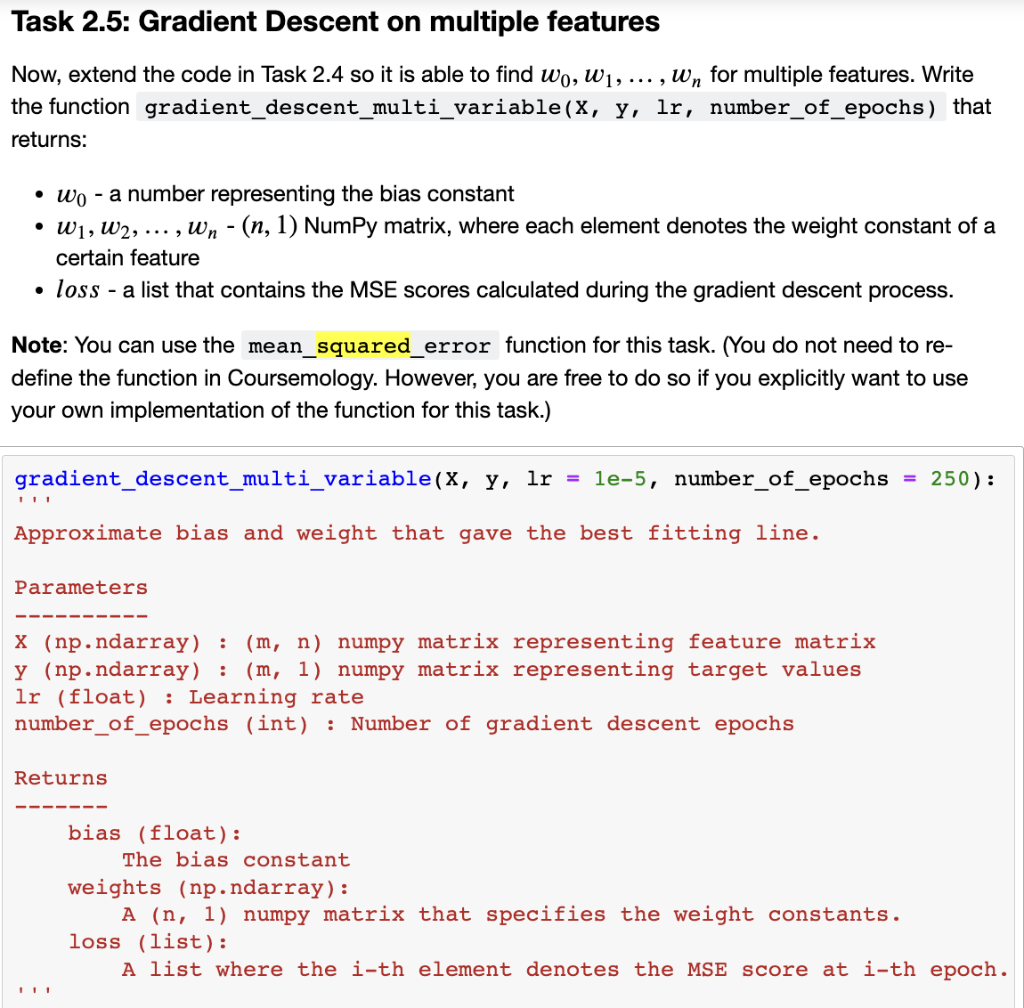 Solved Task 2.5: Gradient Descent on multiple features Now, | Chegg.com