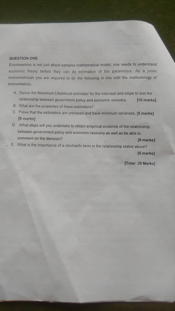 Solved QUESTION ONE Econometrics is not just about complex | Chegg.com