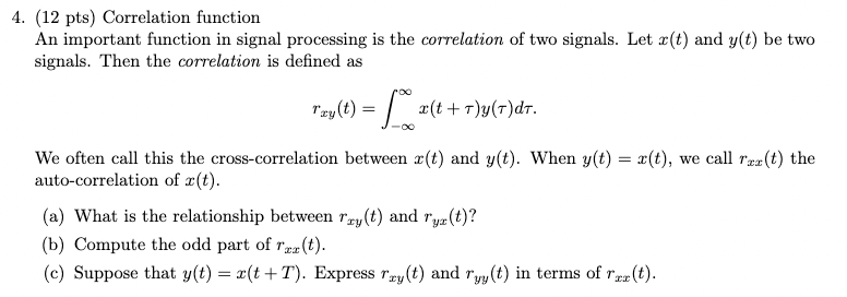 Solved (12 pts) Correlation function An important function | Chegg.com