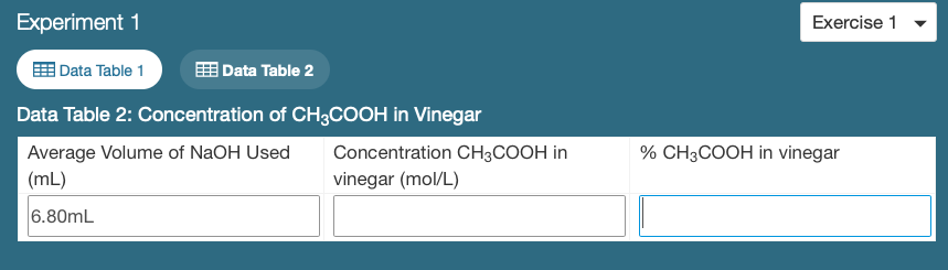 Experiment 1 Exercise 1 Data Table 1 Data Table 2 | Chegg.com