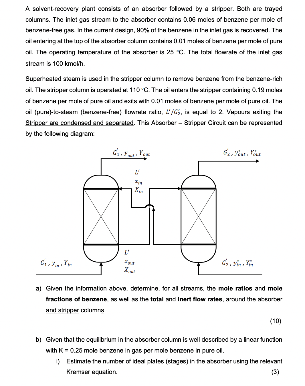 Solved A solvent-recovery plant consists of an absorber | Chegg.com