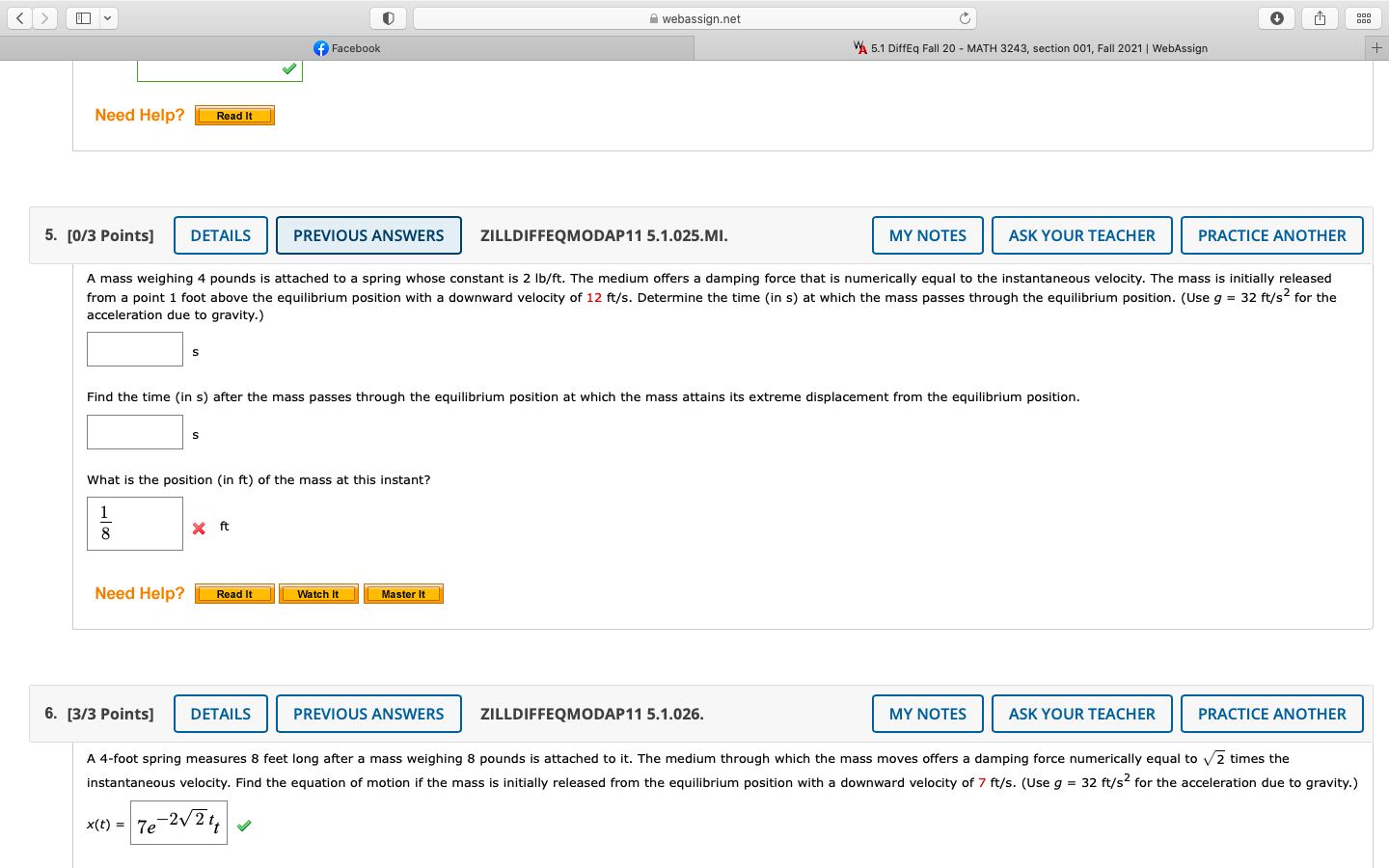 Solved 0 webassign.net Пап f Facebook WA 5.1 Diffeq Fall | Chegg.com