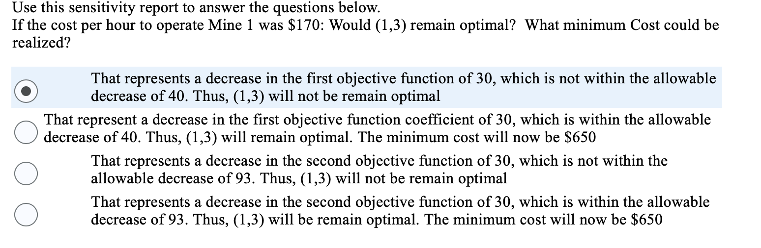 Solved Mining scenario A mining company owns two mines, each | Chegg.com