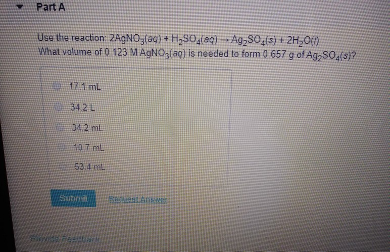 Solved Part A Use the reaction: 2AgNO3(aq) + H2SO4(aq) – | Chegg.com