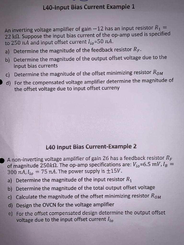 Solved L40-input Bias Current Example 1 An inverting voltage | Chegg.com