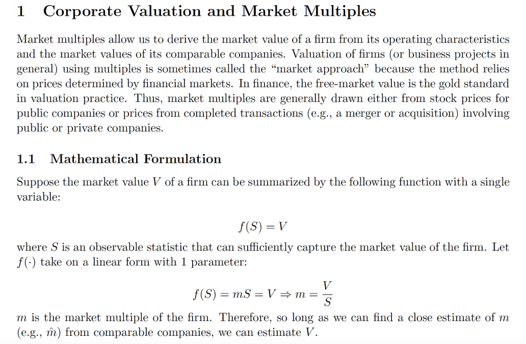 Solved 1 Corporate Valuation and Market Multiples Market | Chegg.com
